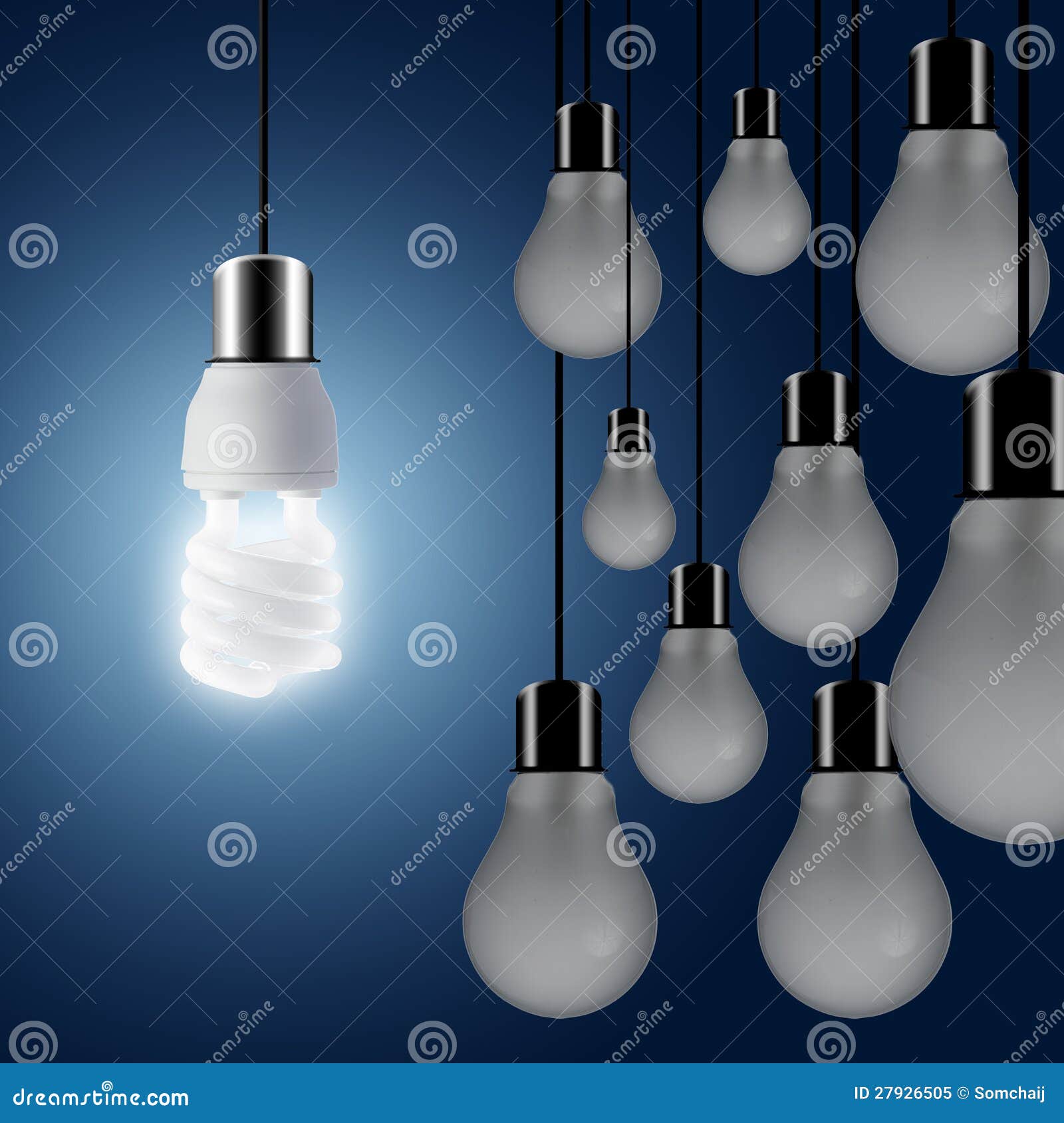 Light Bulb on in the Middle Stock Illustration - Illustration of edison ...
