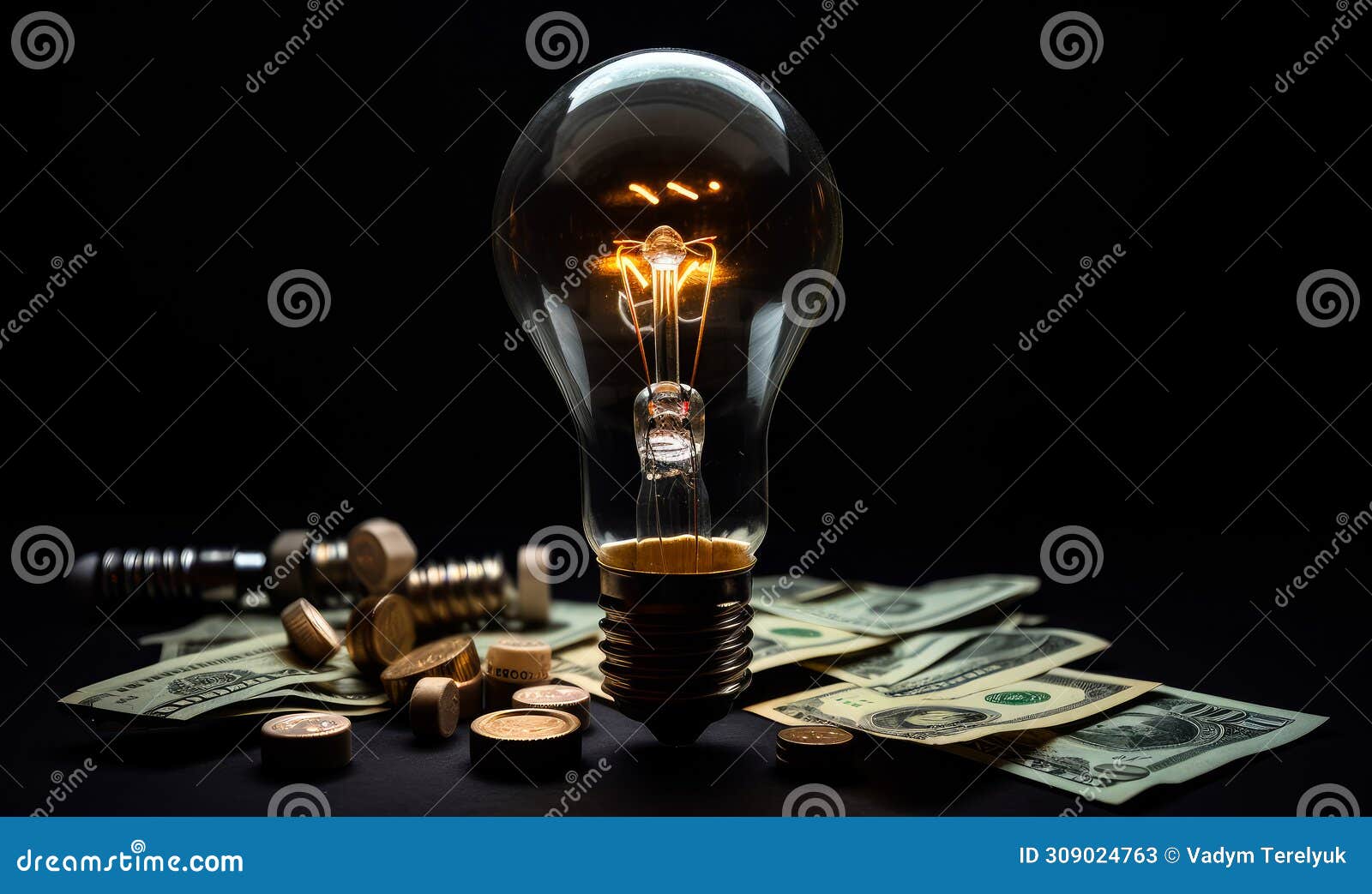 Light Bulb and Money on the Desk Stock Image - Image of imagination ...
