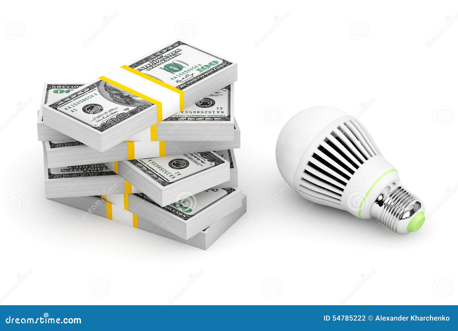 Light Bulb with Money Stack Stock Illustration - Illustration of cash ...