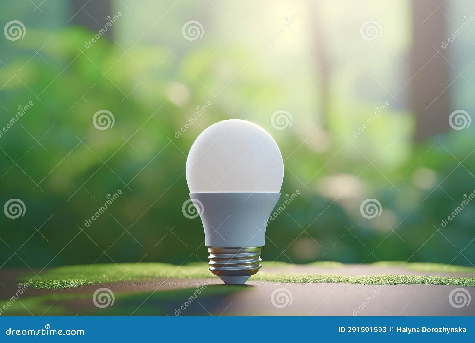 A Light Bulb on a Natural Background. Green Energy Concept Stock ...