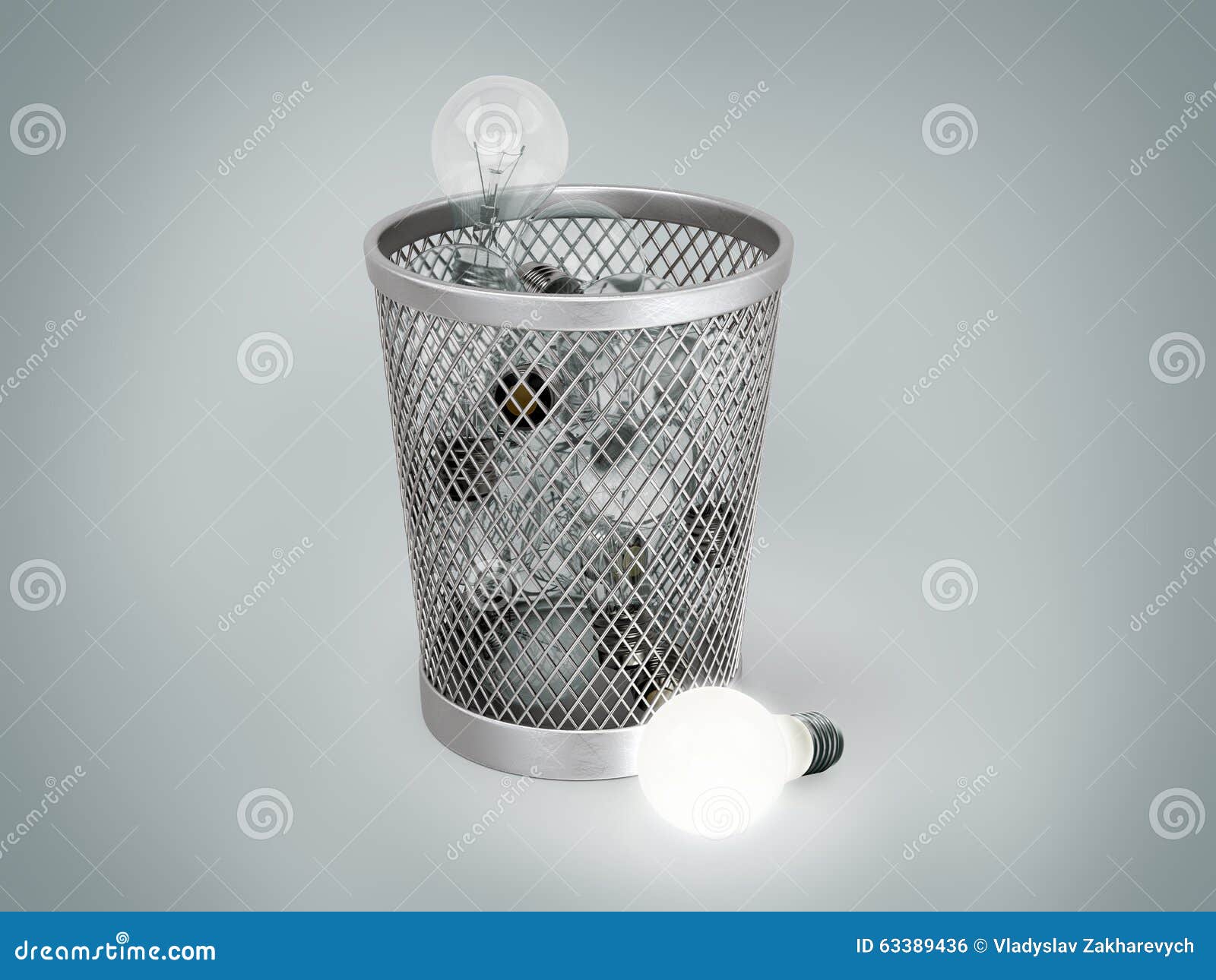 Light Bulb Near a Bin with Other Lamps Stock Photo - Image of idea ...