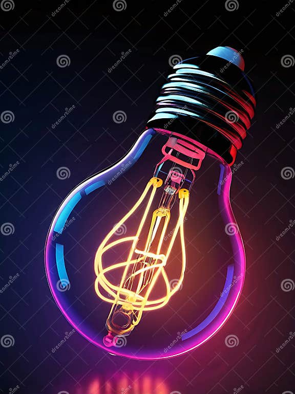 Light Bulb with Neon Lights Abstract Glowing Background Stock ...