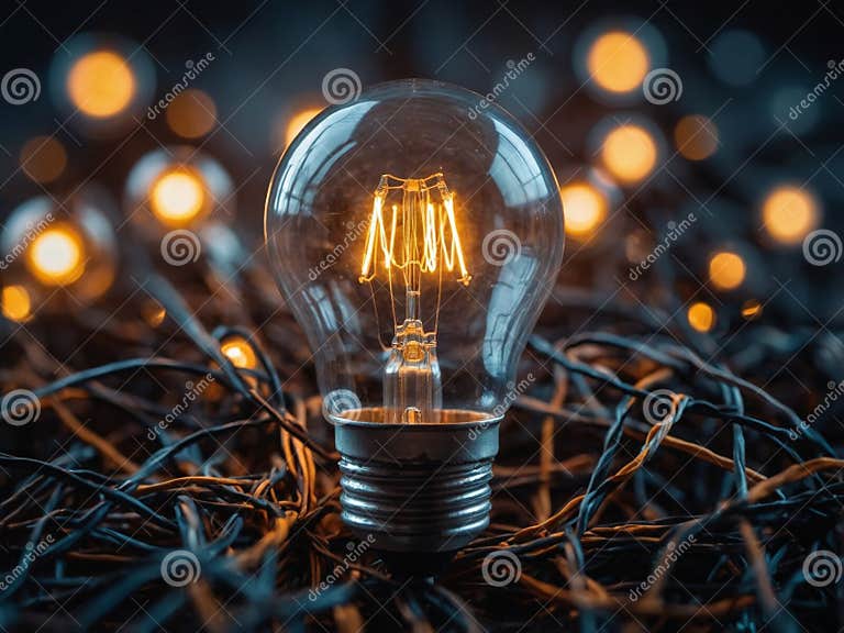 Light Bulb on Network Connections Innovation Theme Top View Symbolizing ...