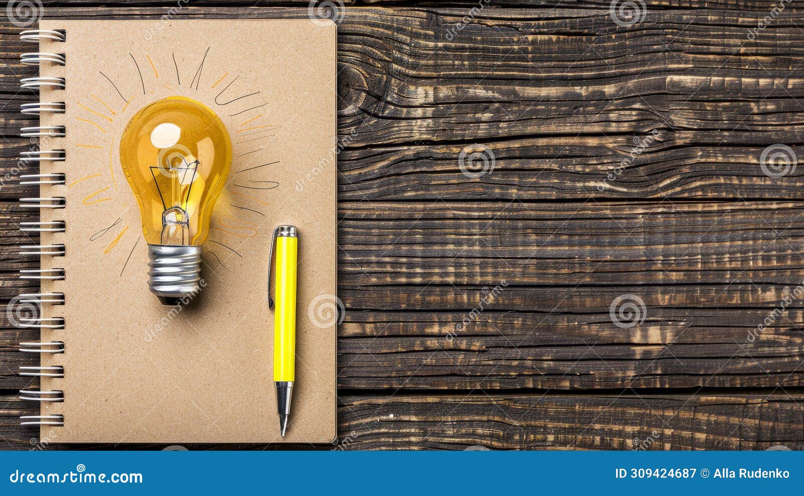 Light Bulb, Notepad and Pencil on Table. Concept of Idea Generation and ...