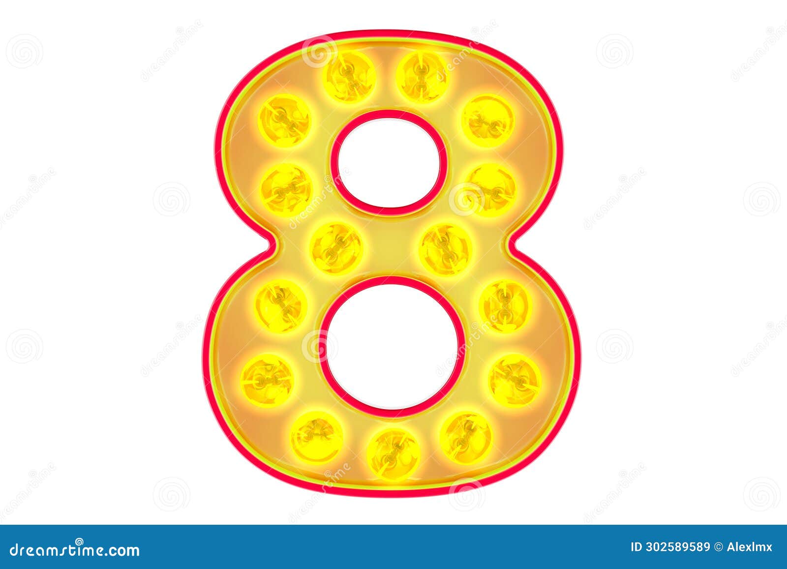 Light Bulb Number 8, Glowing Retro Font. 3D Rendering Stock ...