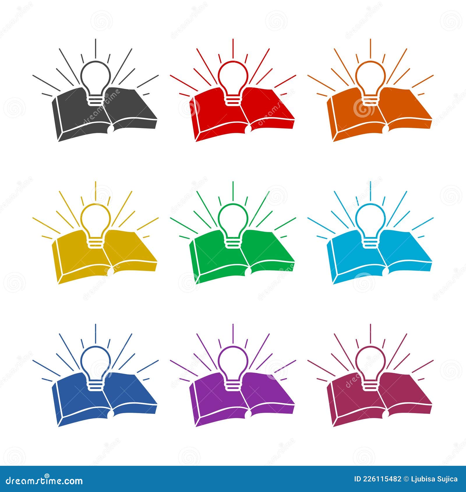 Light Bulb and Open Book Color Icon Set Stock Vector - Illustration of ...