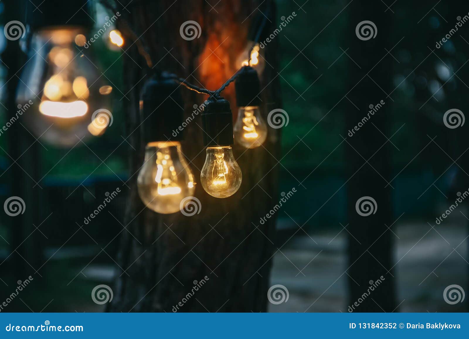 Light Bulb Decor in Outdoor Party Stock Photo - Image of decorate, dusk ...