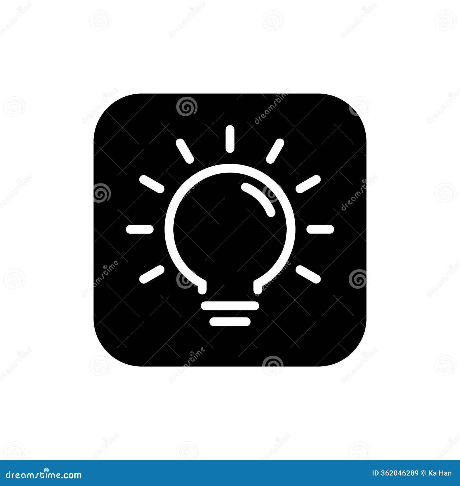 Light Bulb Outline, Lamp Insight Icon on Black Square Stock ...