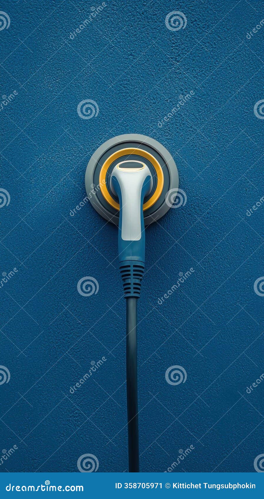 Light Bulb Plugged into an Electrical Socket on a Blue Wall Background ...