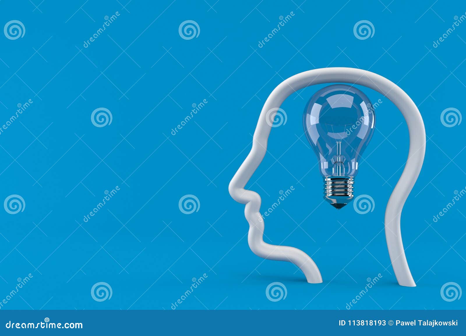 Light Bulb with Profile Face Stock Illustration - Illustration of head ...