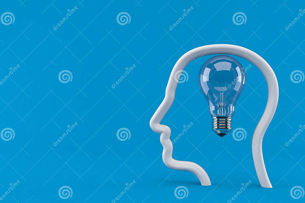Light Bulb with Profile Face Stock Illustration - Illustration of head ...
