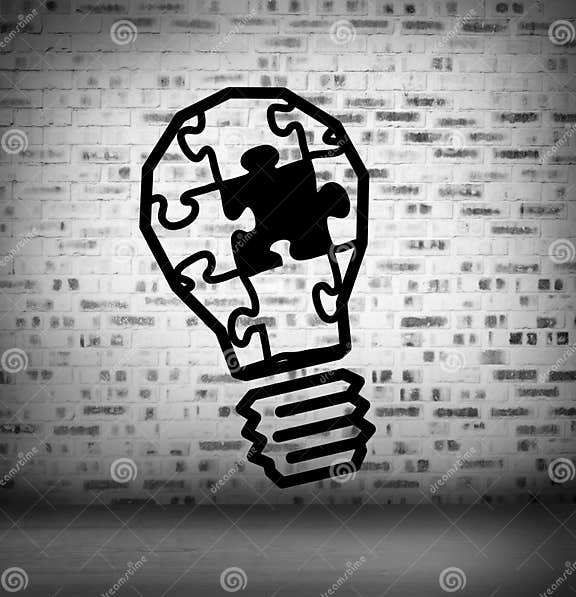 Light Bulb Puzzle at Brick Lined Wall Stock Illustration - Illustration ...