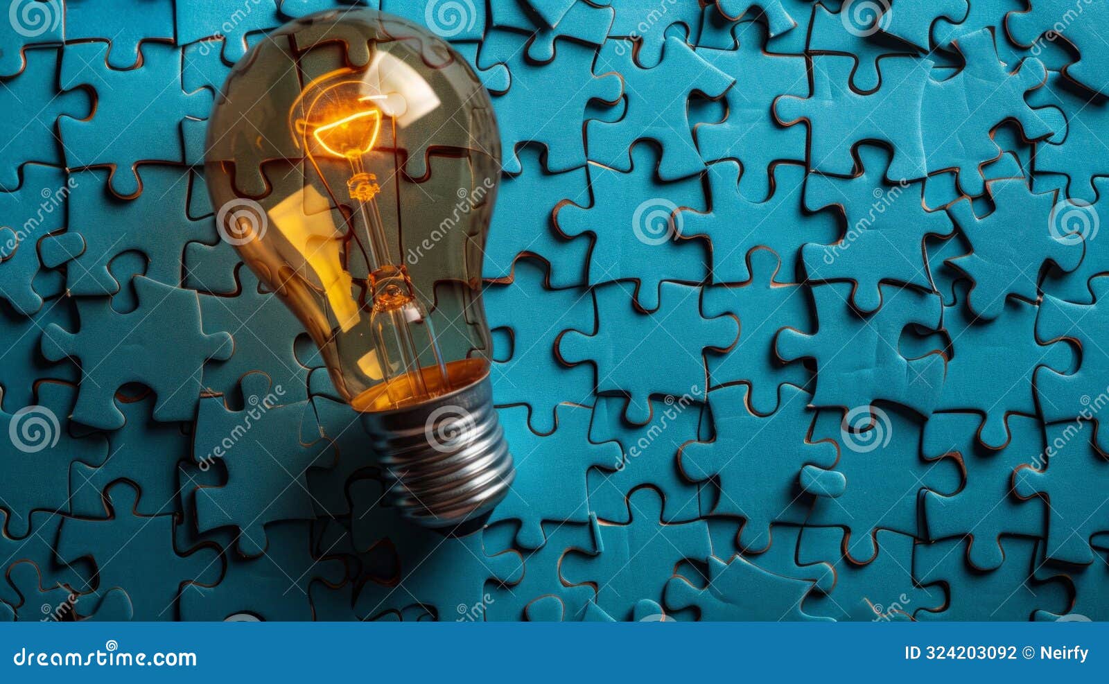 Light Bulb with Puzzle Pieces Concept on Blue Background. Stock Photo ...
