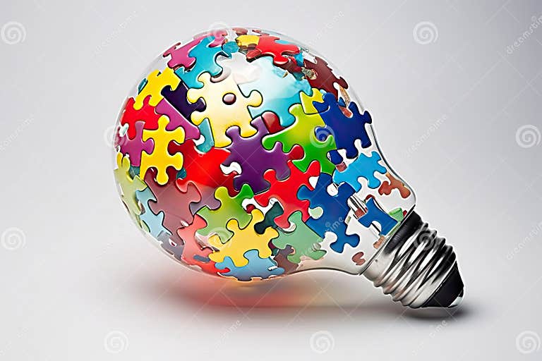 Light Bulb Puzzle Pieces, White Background Stock Illustration ...
