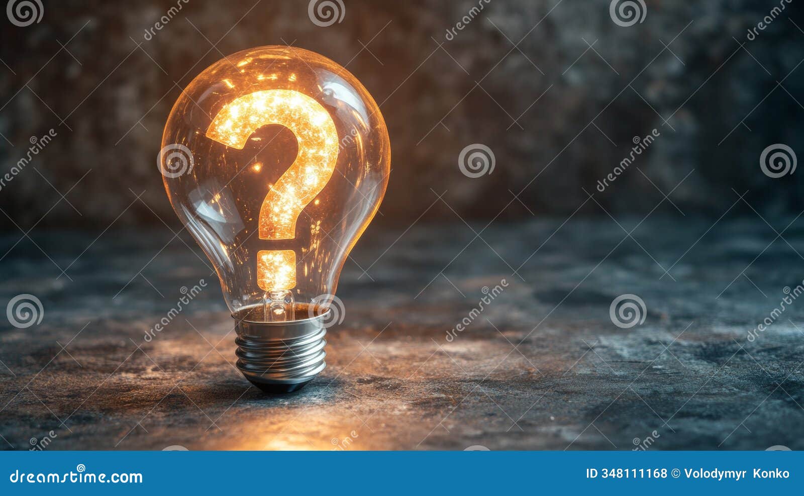 Light Bulb with Question Mark Glowing on Dark Background, Symbol of ...