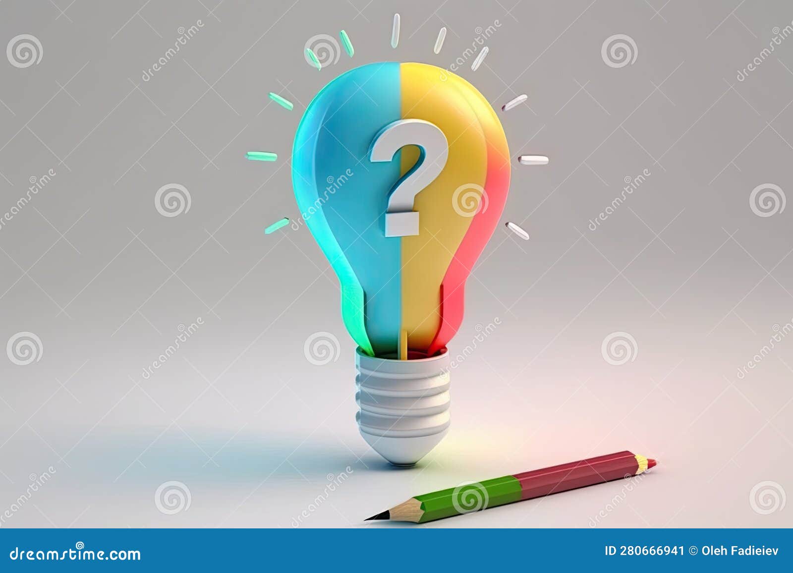 Light Bulb with Question Mark and Pencil on Grey Background Stock ...