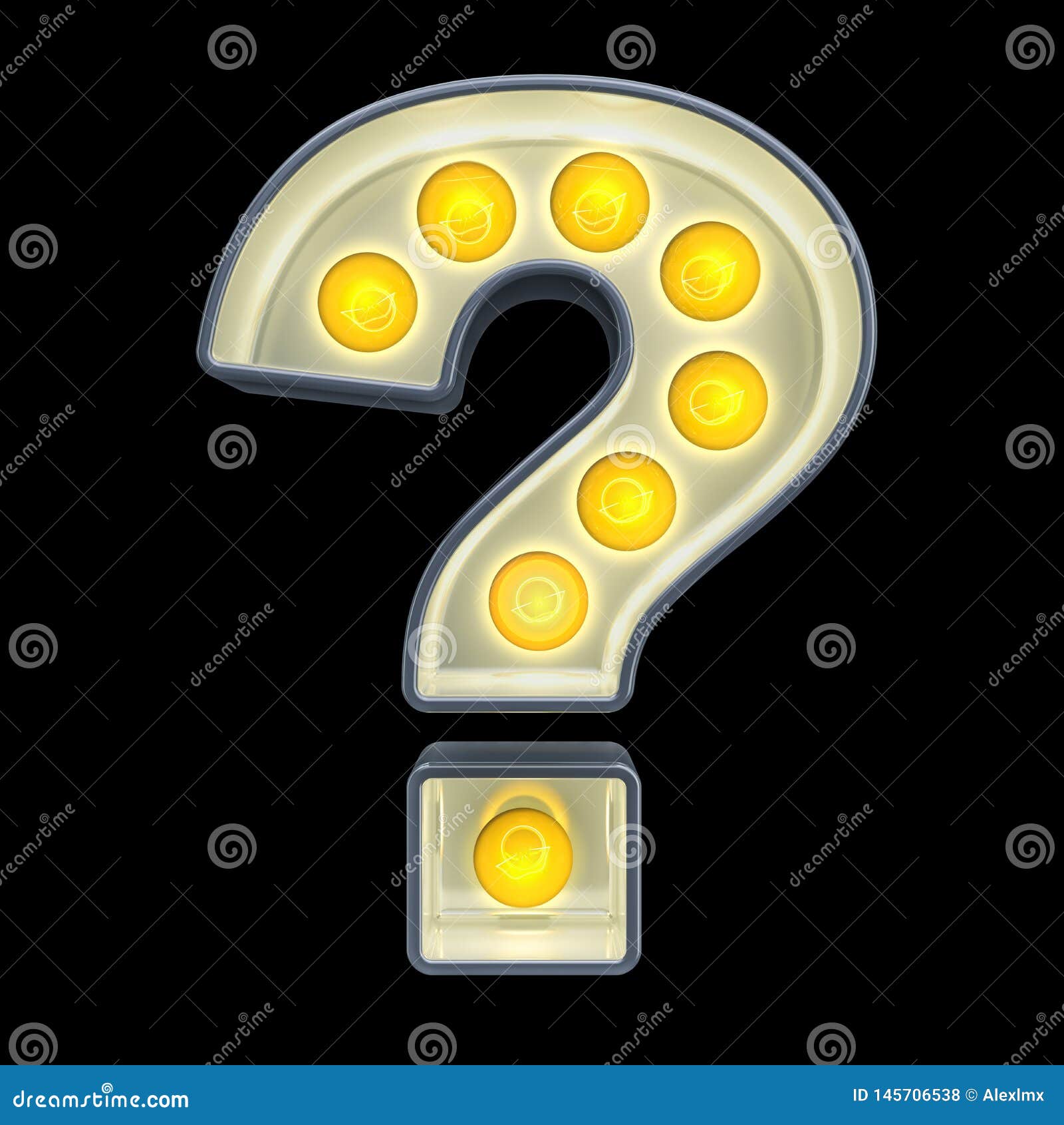 Light Bulb Question Mark, Retro Glowing Font. 3D Rendering Stock ...