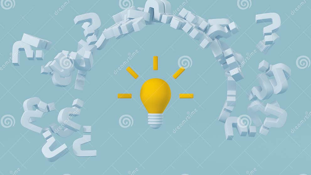 Light Bulb among Question Marks Minimal Cartoon Style 3D Render ...