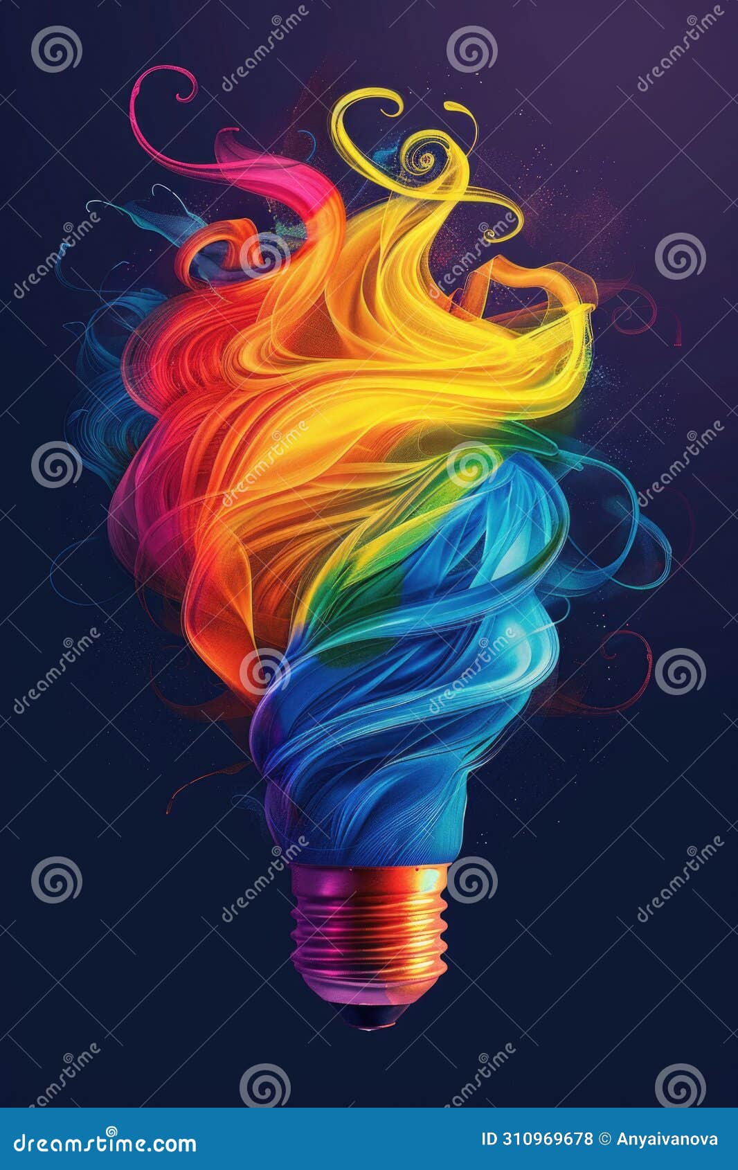 A Light Bulb with a Rainbow Swirl Coming Out of it Stock Photo - Image ...