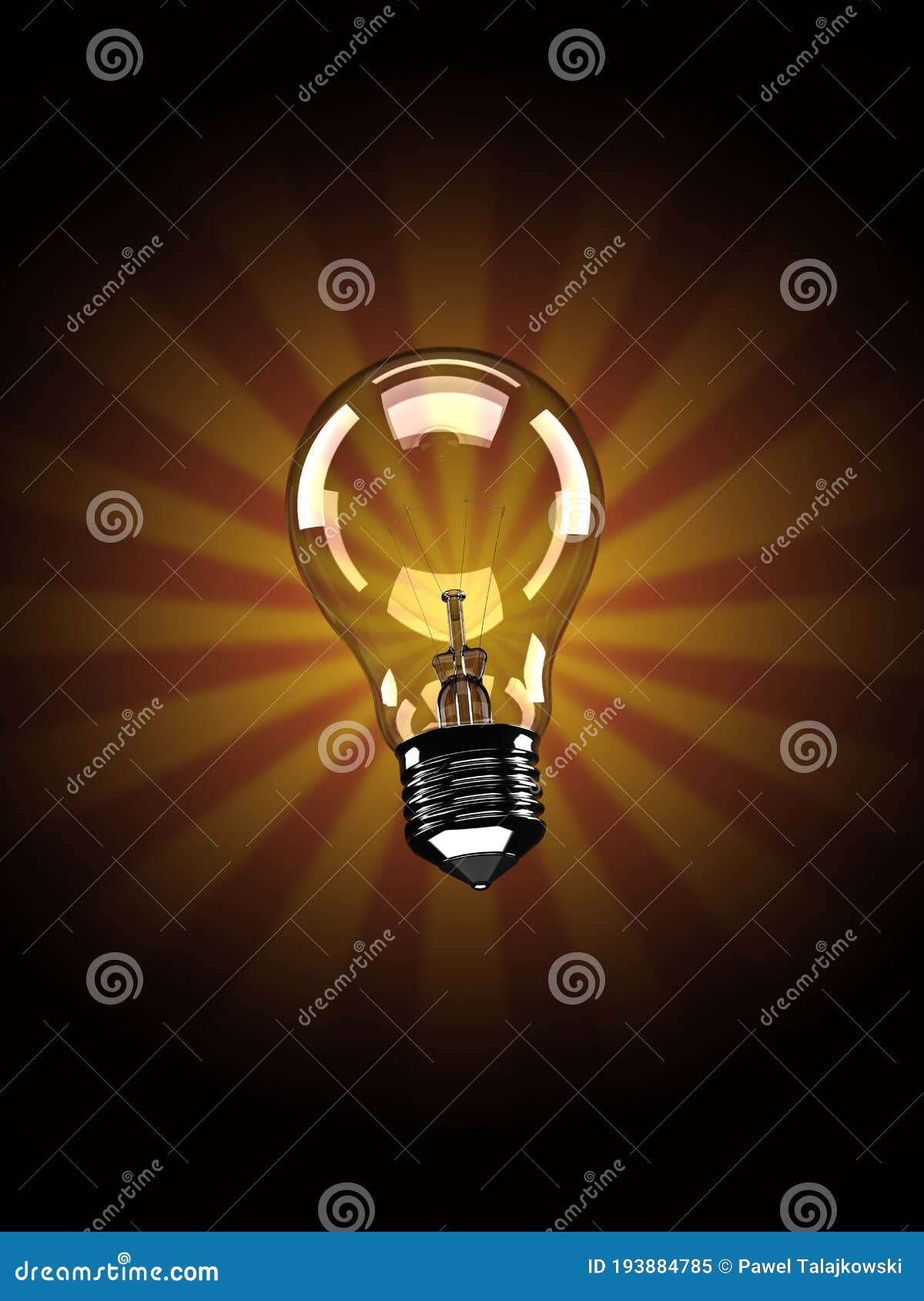 Light Bulb on Rays Background Stock Illustration - Illustration of beam ...
