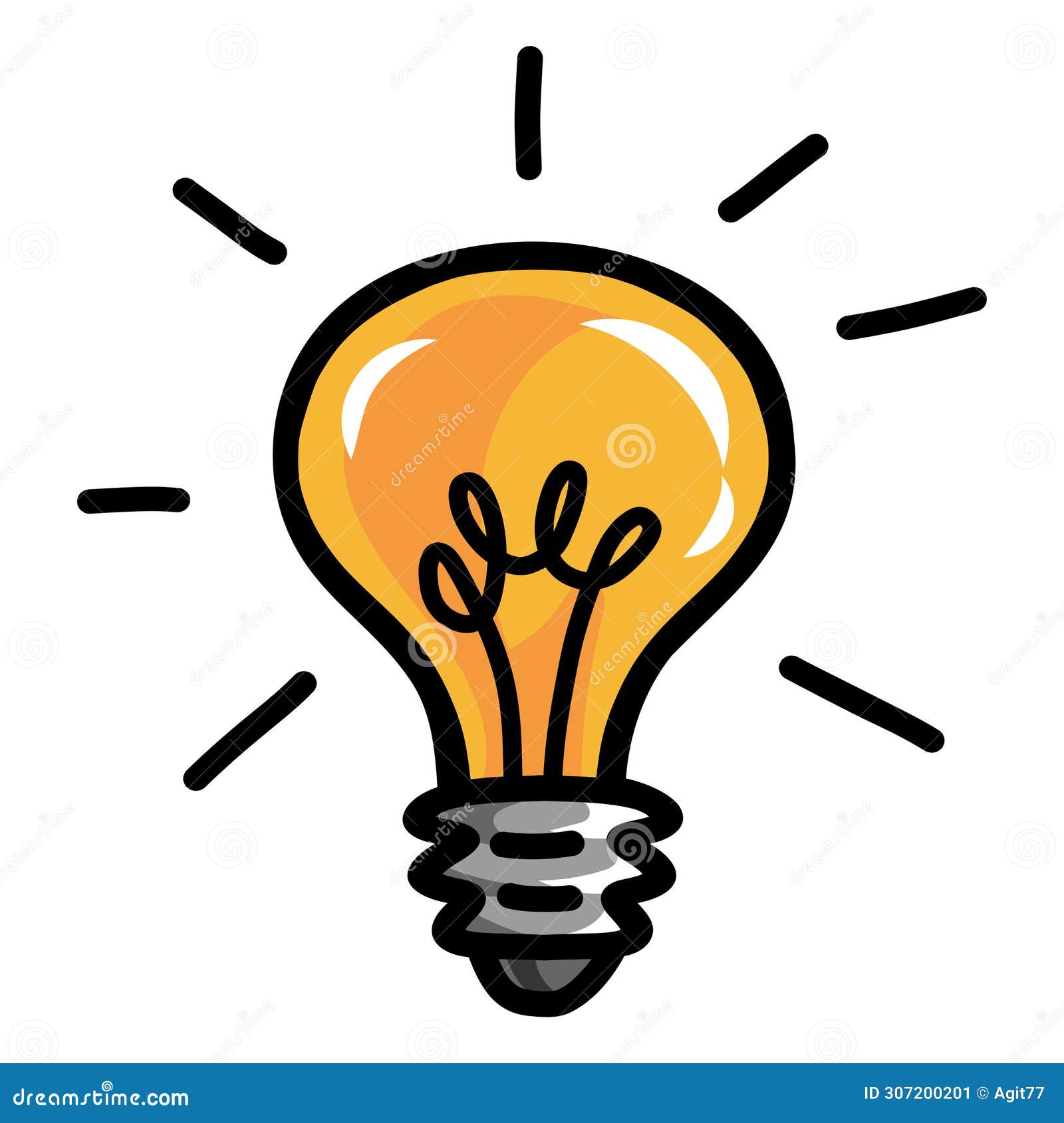 Light Bulb with Rays Shine Doodle Cartoon Drawing Creativity Symbol ...