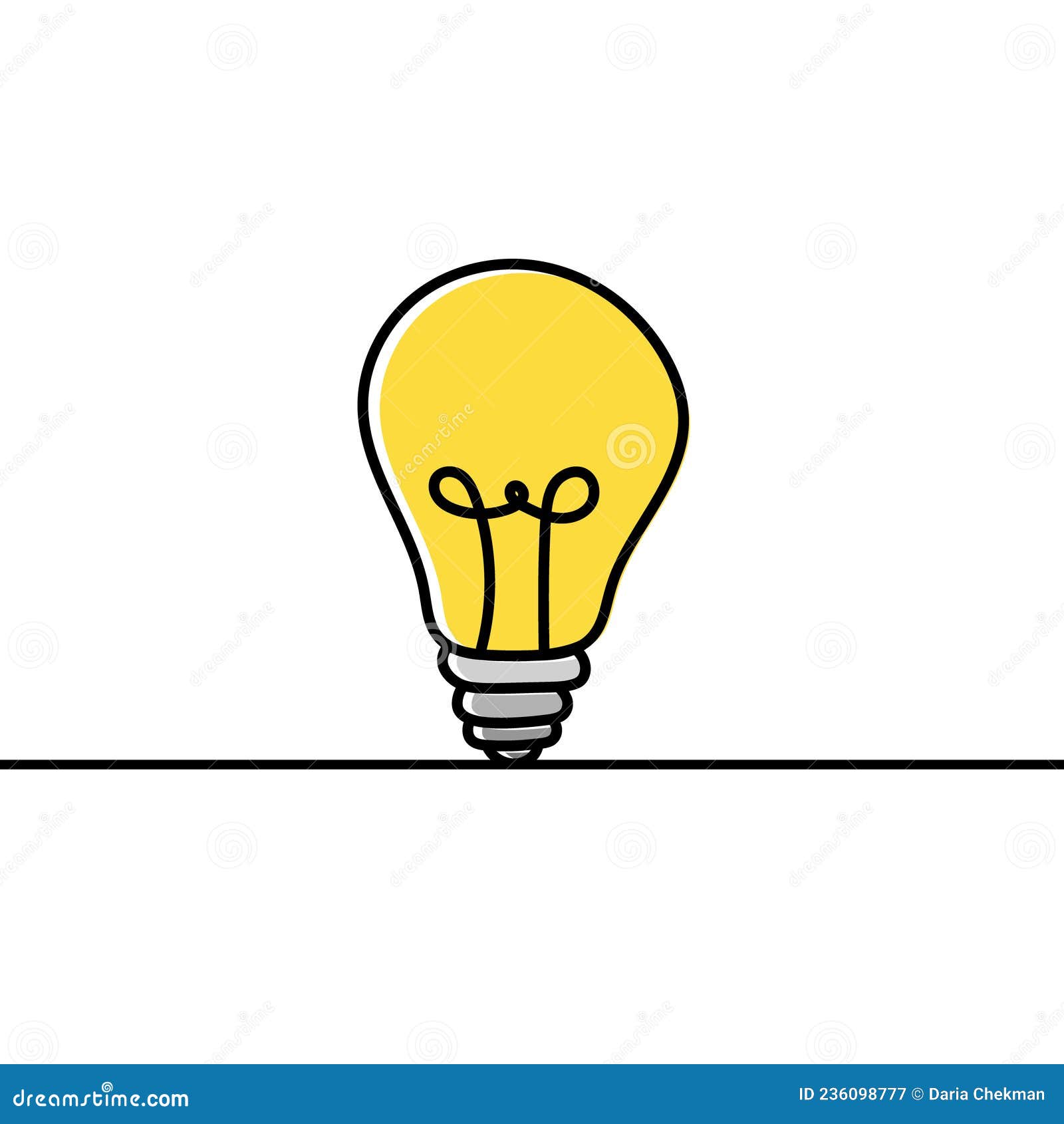 A Light Bulb with Rays is Shining. Cartoon Style. Flat Style. Hand ...