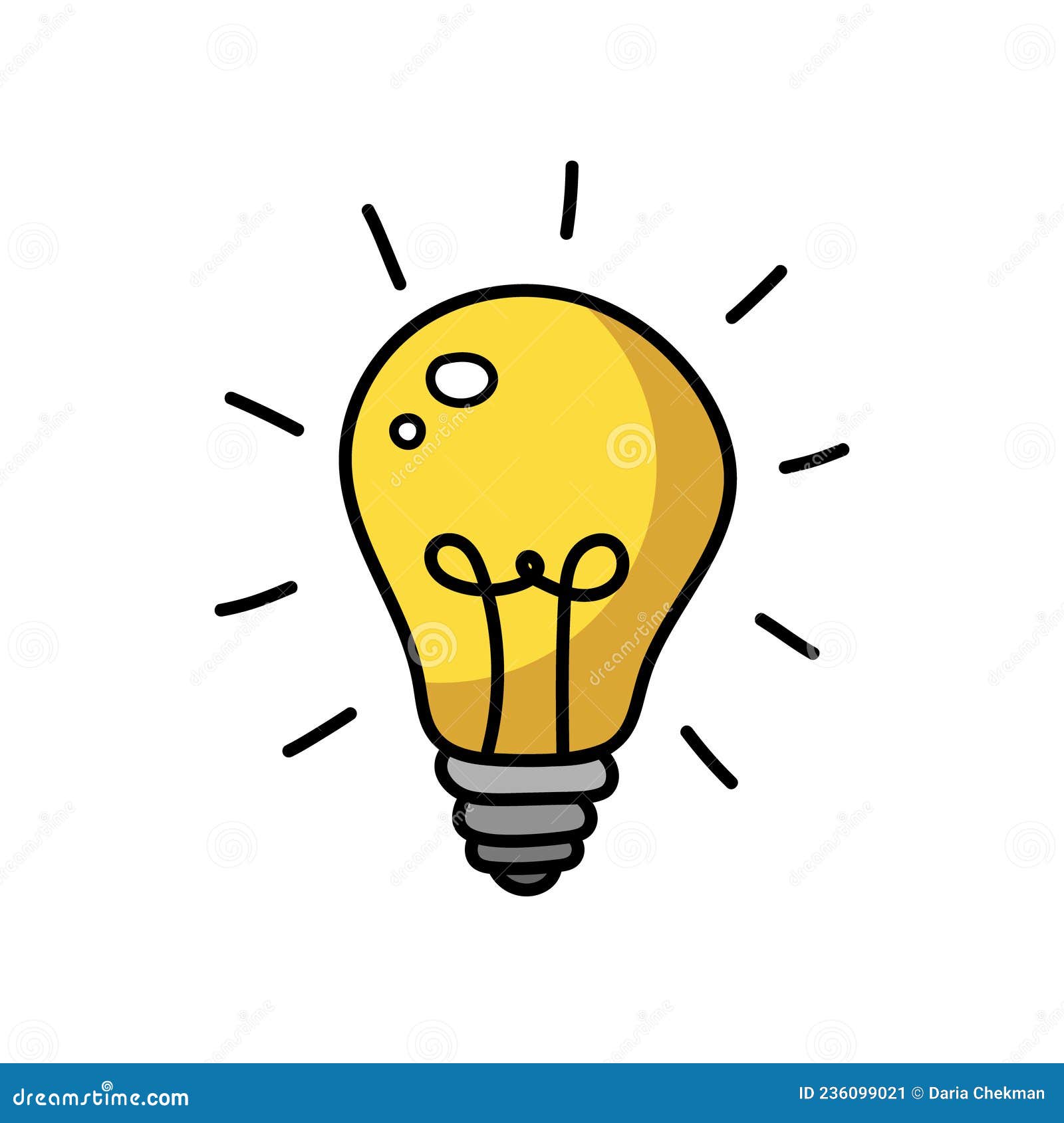 A Light Bulb with Rays is Shining. Cartoon Style. Flat Style. Hand ...