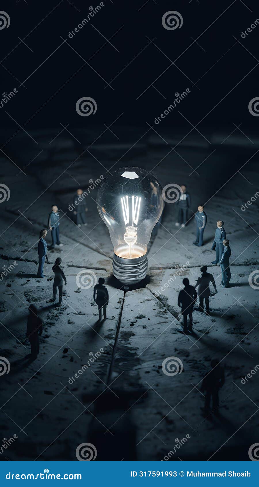 Light Bulb Representing Enlightenment in Darkness, Surrounded by ...