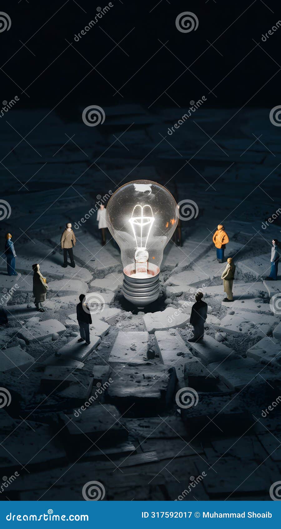 Light Bulb Representing Enlightenment in Darkness, Surrounded by ...