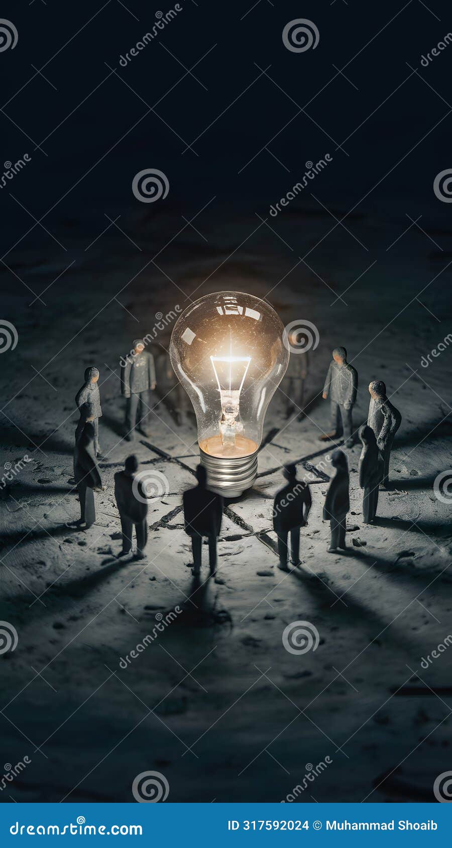 Light Bulb Representing Enlightenment in Darkness, Surrounded by ...