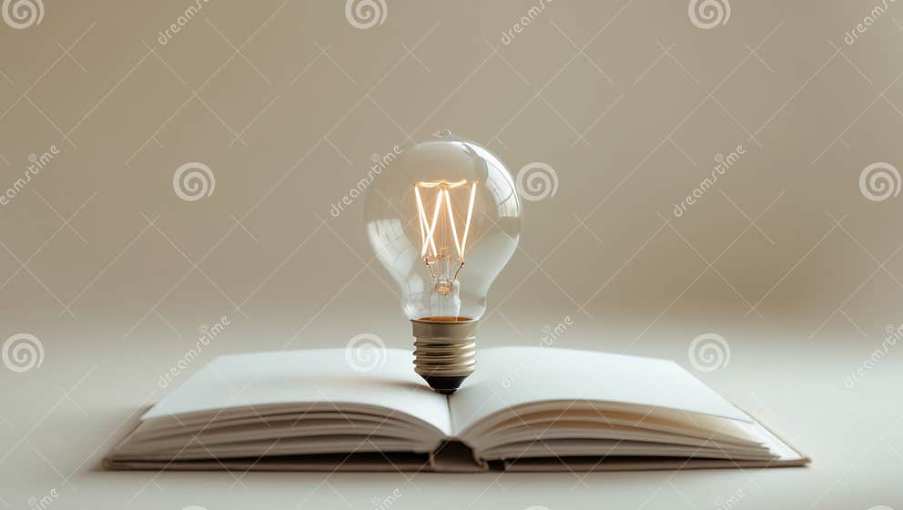 A Light Bulb Resting on an Open Notebook Stock Image - Image of ...