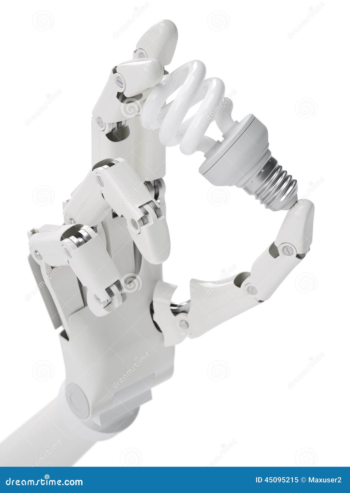 Light bulb in robot hand stock image. Image of bright - 45095215