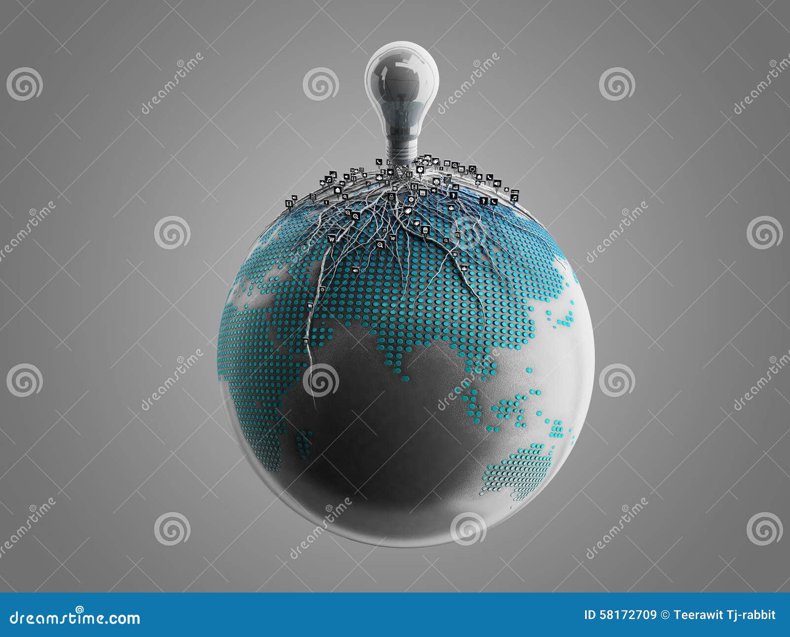 Light Bulb with Roots and Emerged on the Icon with Roots. Stock ...