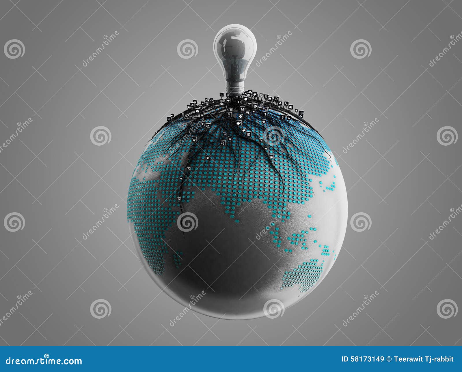 Light Bulb with Roots and Emerged on the Icon with Roots. Stock ...