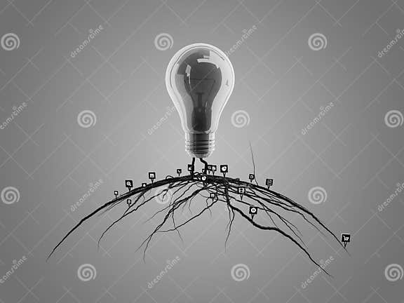 Light Bulb with Roots and Emerged on the Icon with Roots. Stock ...