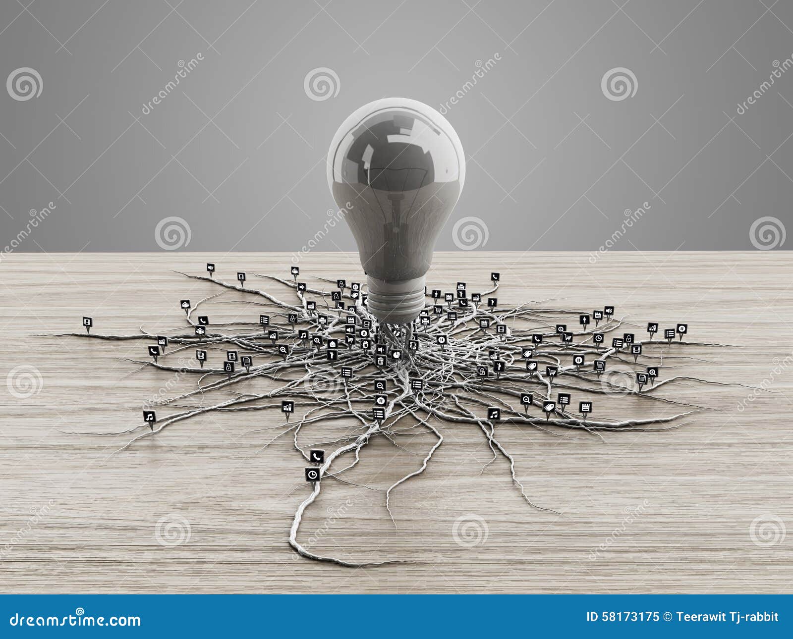 Light Bulb with Roots and Emerged on the Icon with Roots. Stock ...
