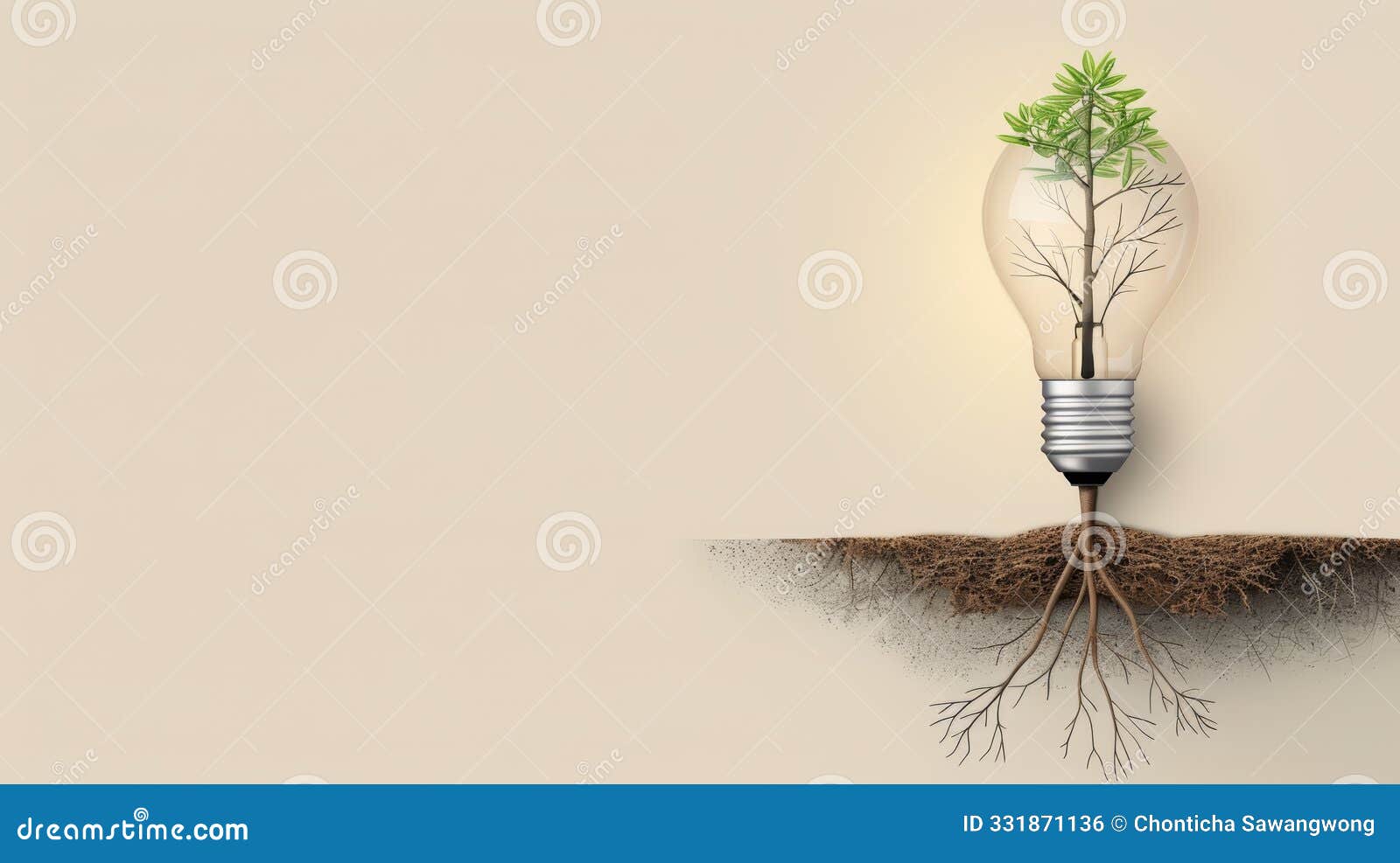 A Light Bulb with Roots Growing Out of the Bottom, Representing the ...