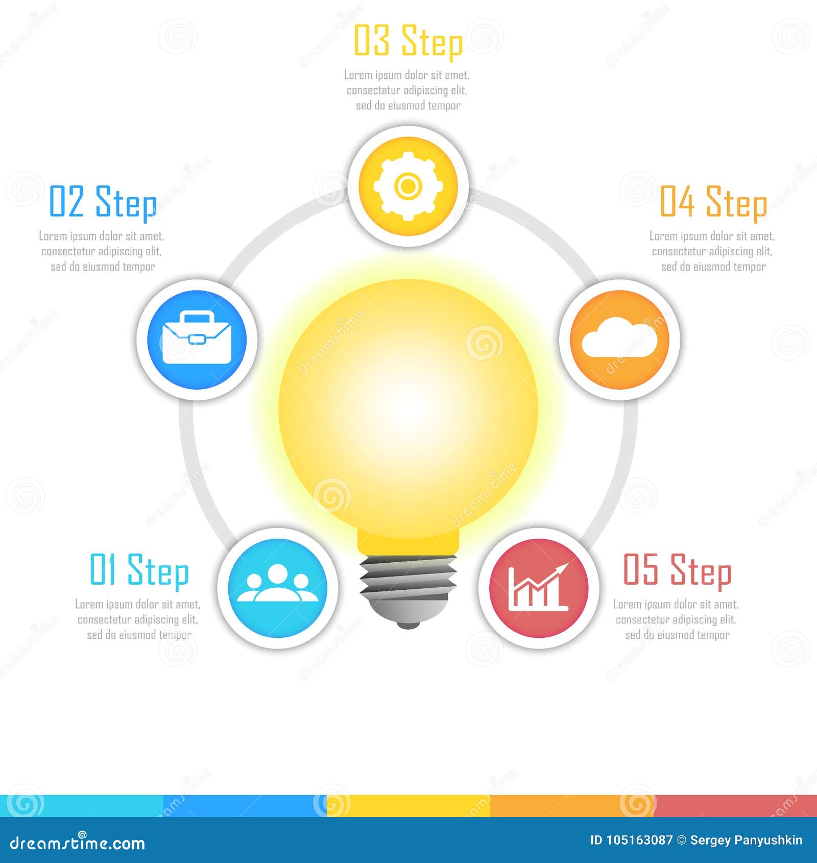 Light Bulb Round Infographic Template. Idea Lamp Concept with 5 Step ...