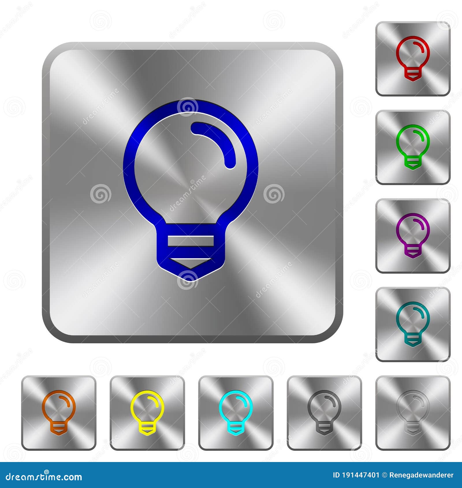 Light Bulb Rounded Square Steel Buttons Stock Vector - Illustration of ...