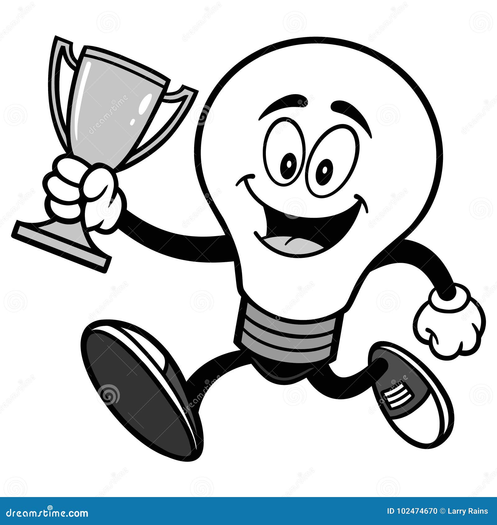 Light Bulb Running with Trophy Illustration Stock Vector - Illustration ...