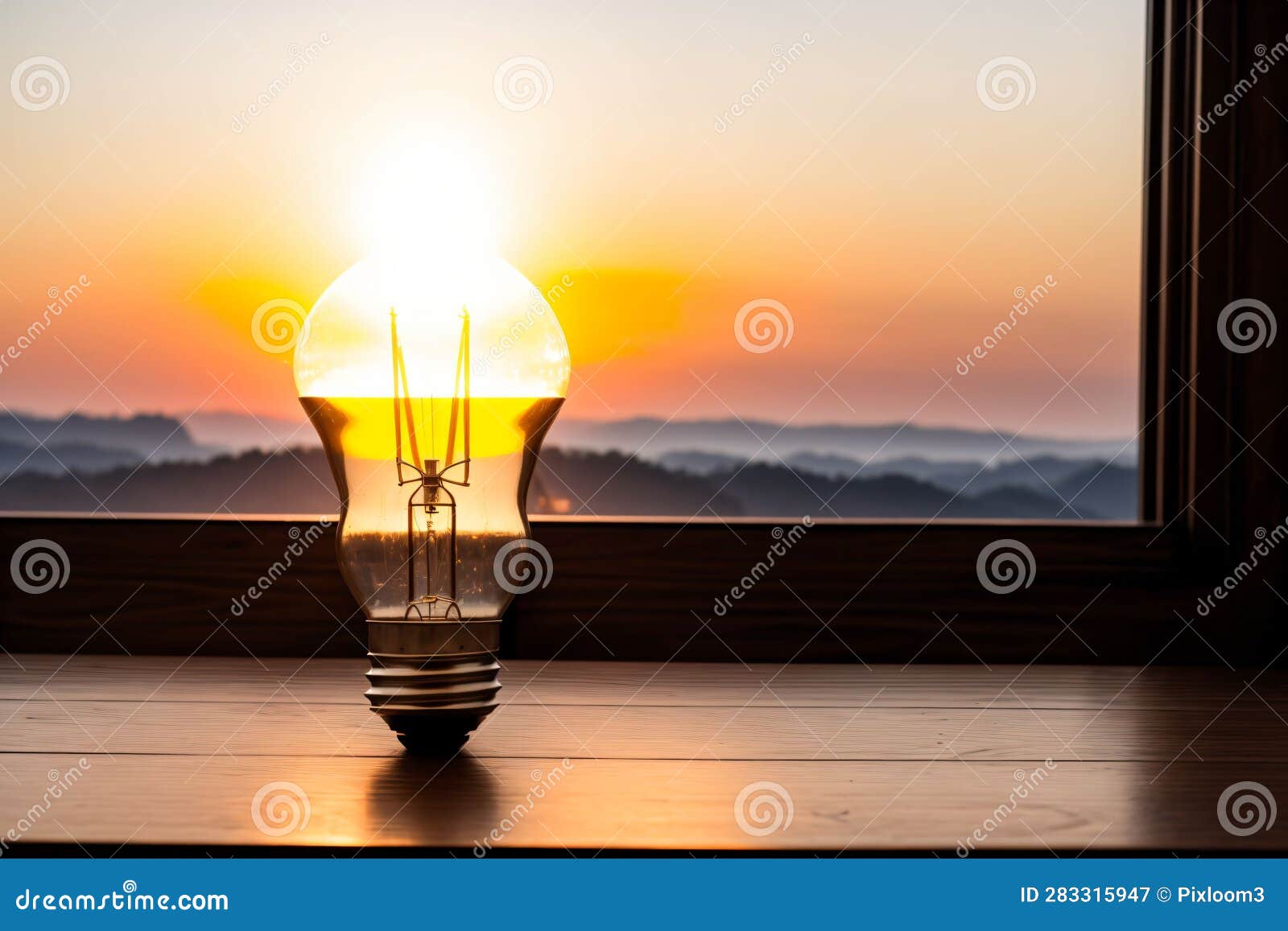 A Light Bulb S Filament Glowing into a Radiant Sunrise Stock ...