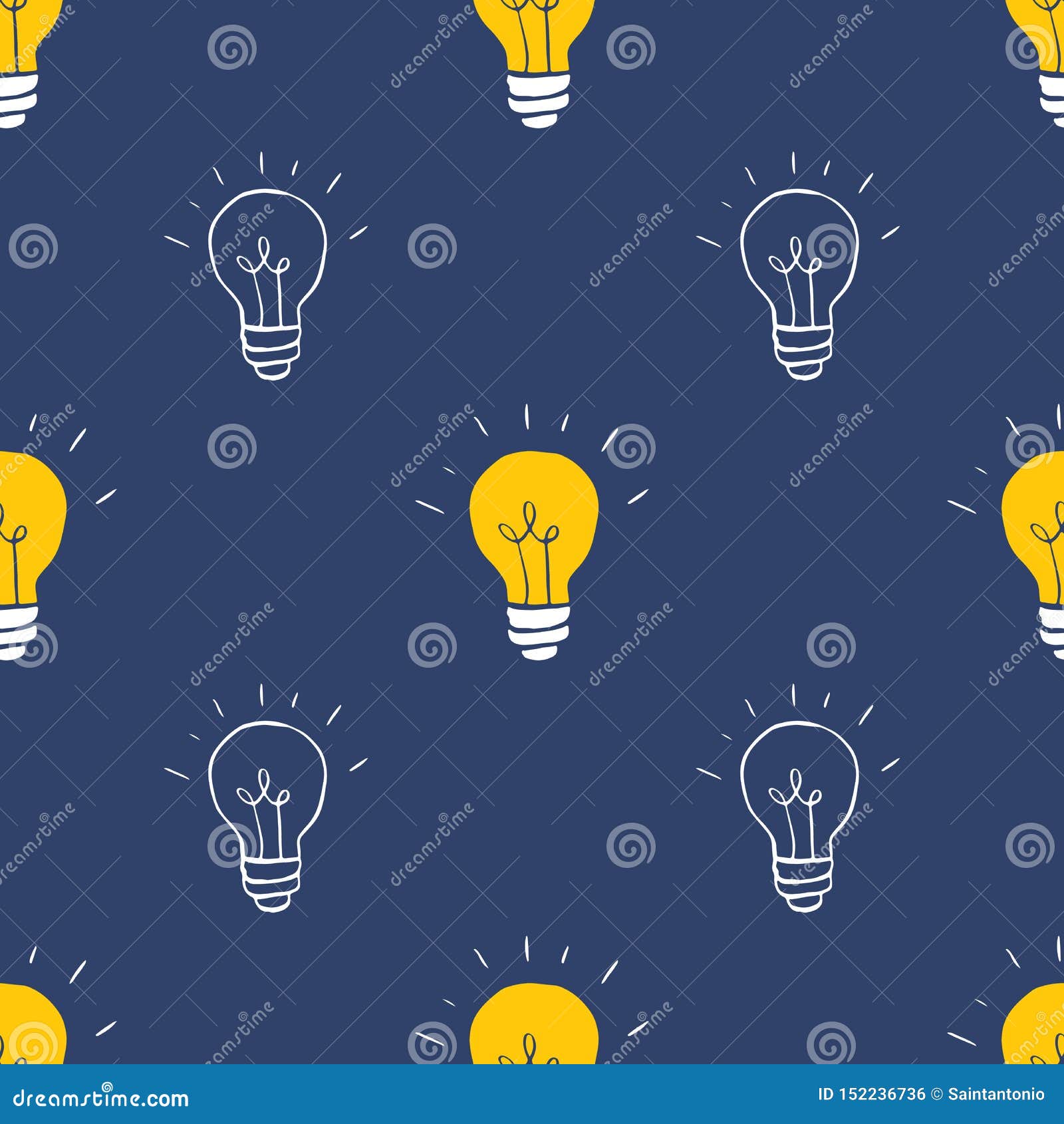 Light Bulb Seamless Pattern Hand Drawn. Vector Illustration Stock ...