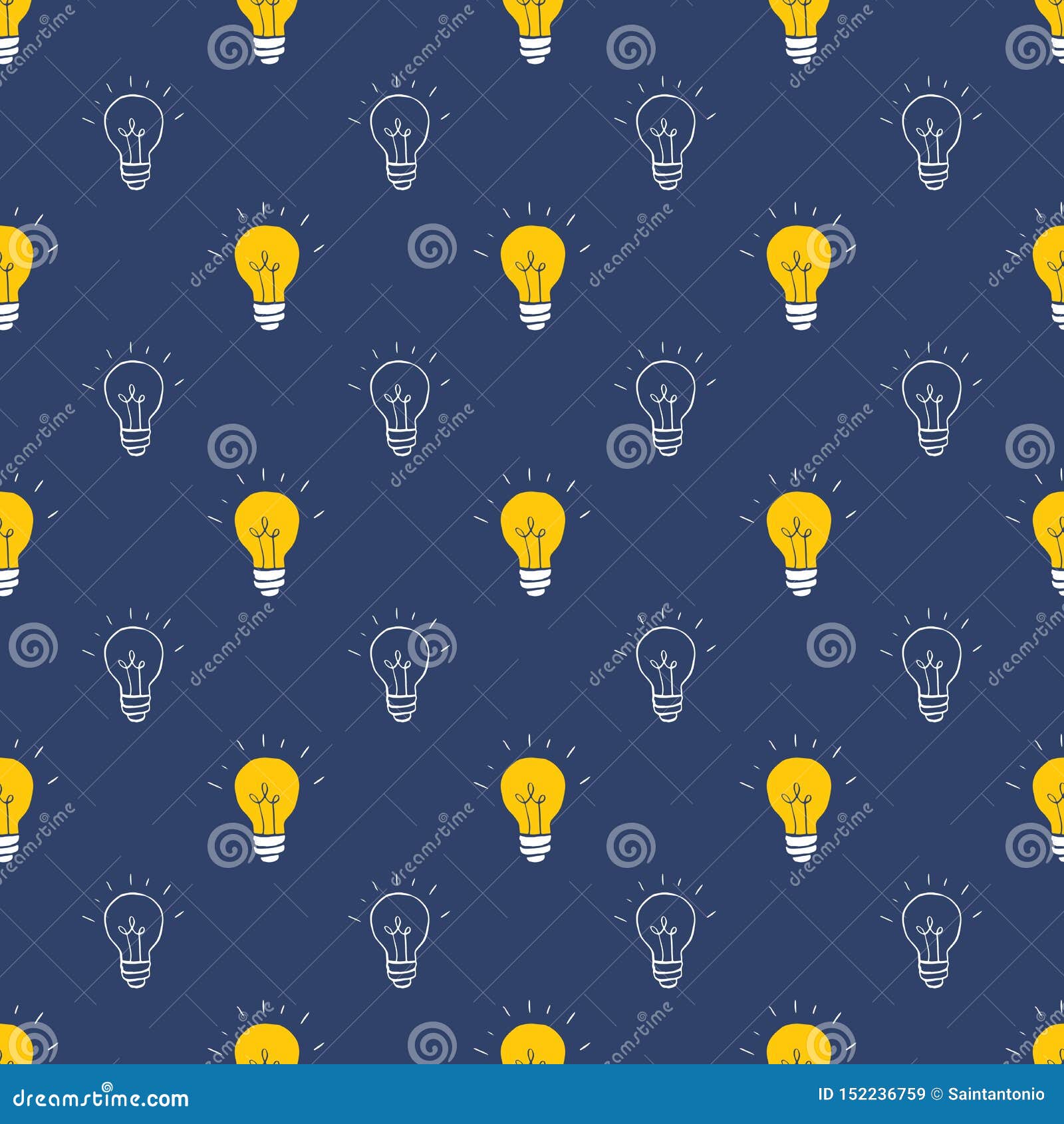 Light Bulb Seamless Pattern Hand Drawn. Vector Illustration Stock ...