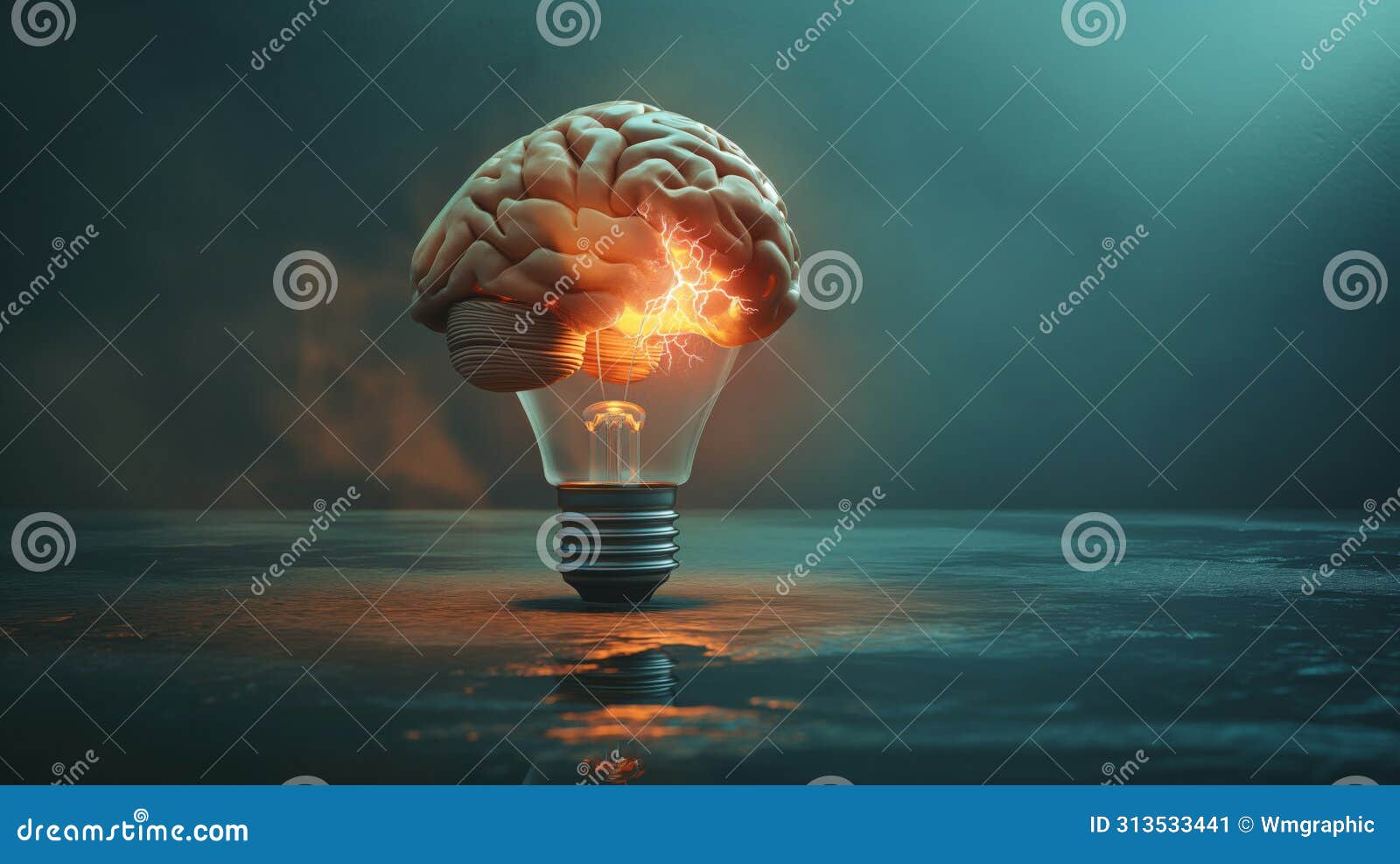 A Light Bulb with the Shape of Human Brain is Glowing and Radiating ...