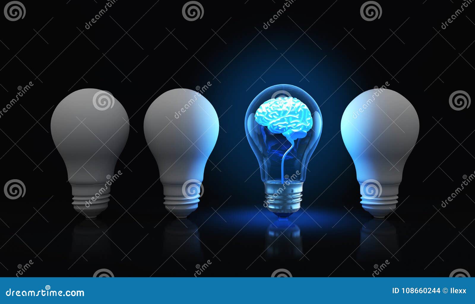 Light Bulb with Shining Brain Inside Stock Illustration - Illustration ...