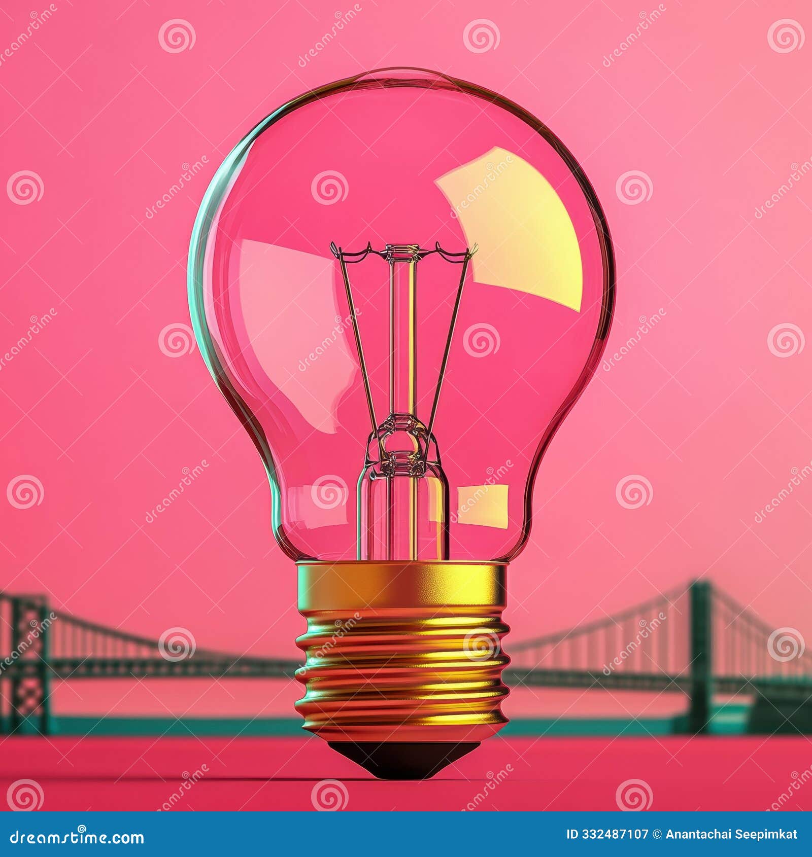 A Light Bulb Shining Near a Modern Bridge Illustrates the Blend of ...