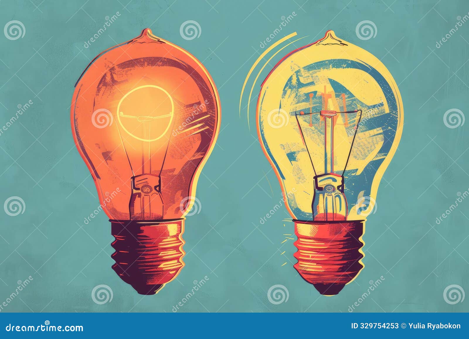Light Bulb Shining with New Idea and Light Bulb Burning Out on Green ...