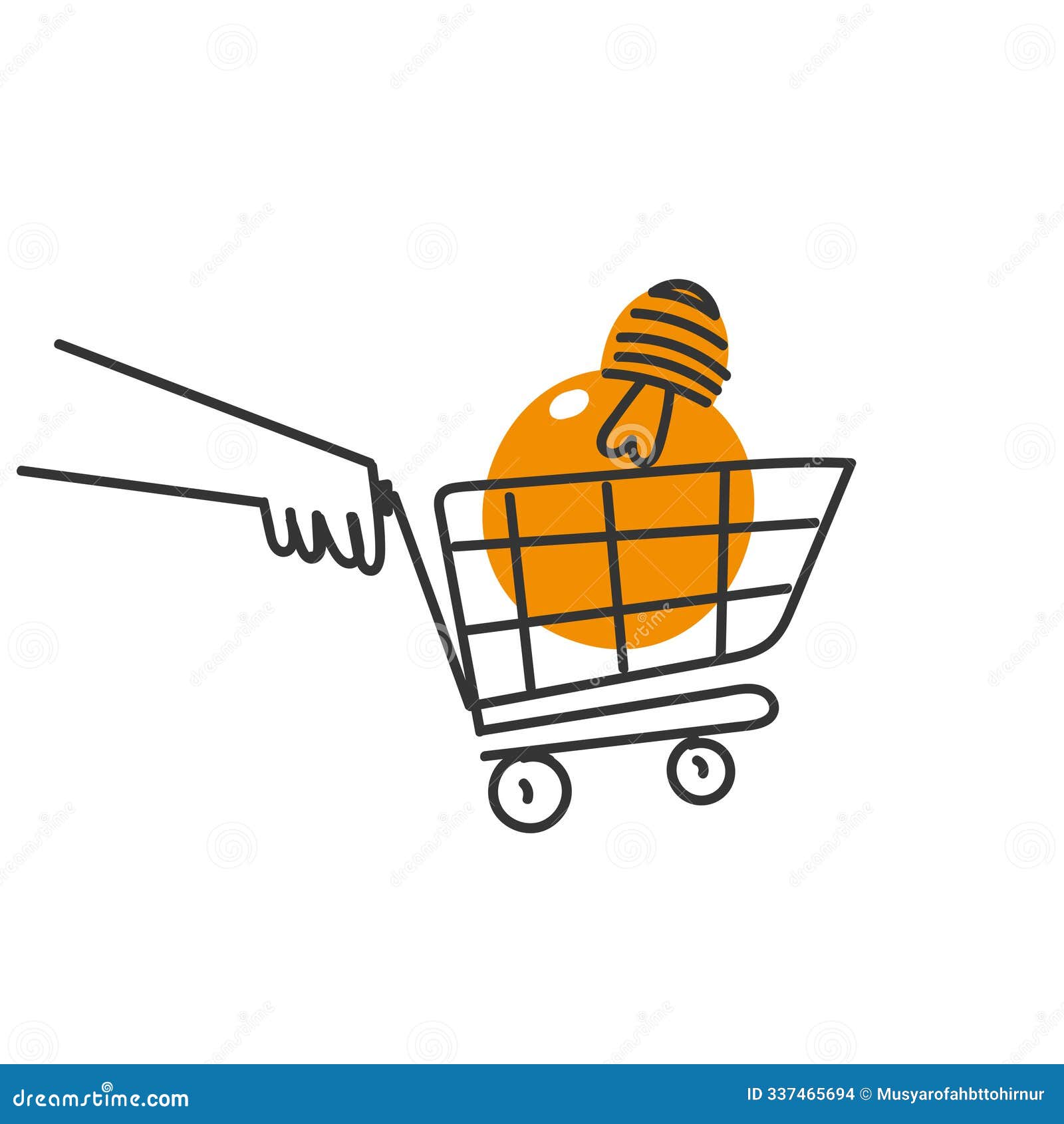 Light Bulb in the Shopping Cart Illustration in Doodle Style Stock ...