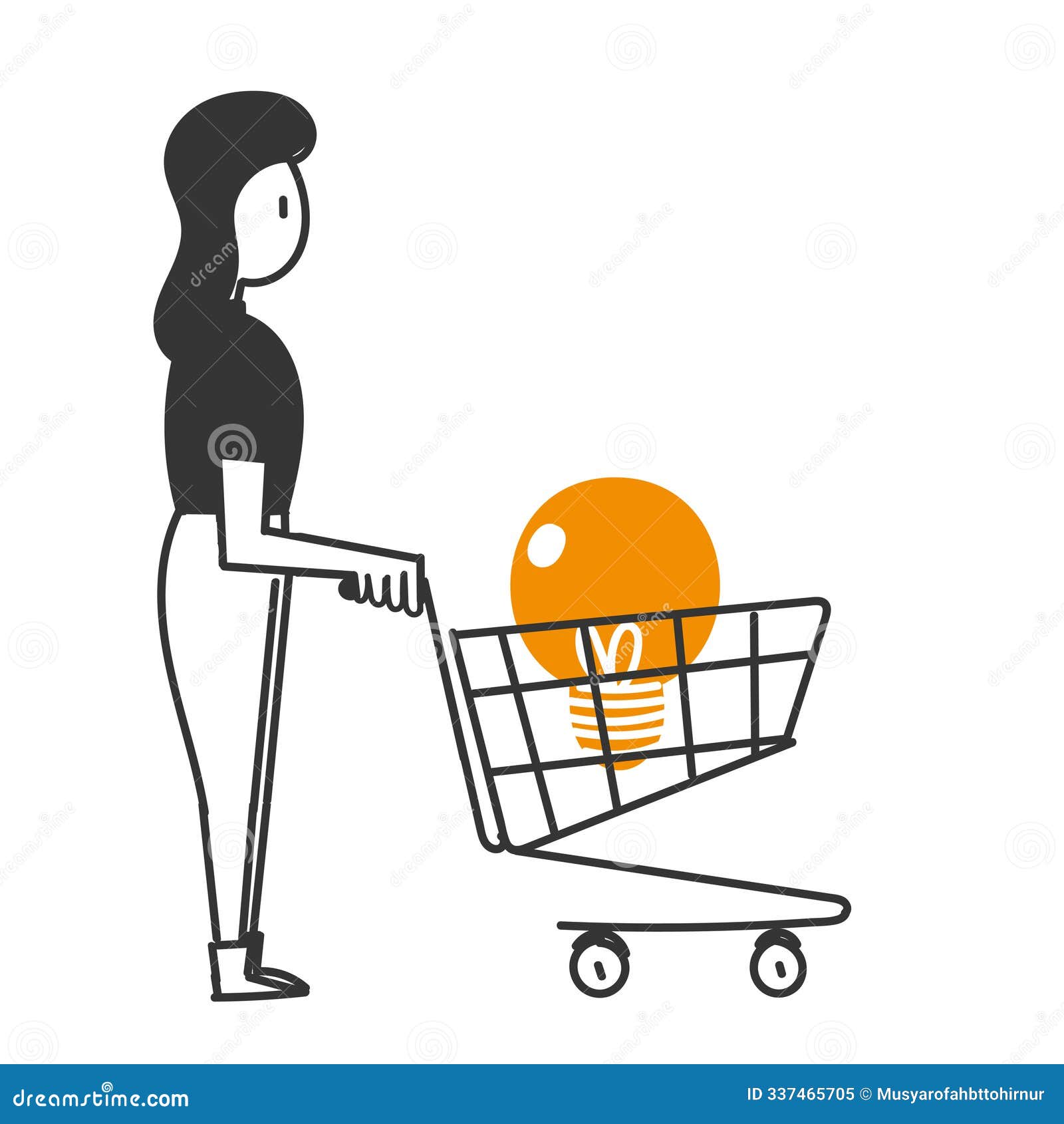 Light Bulb in the Shopping Cart Illustration in Doodle Style Stock ...