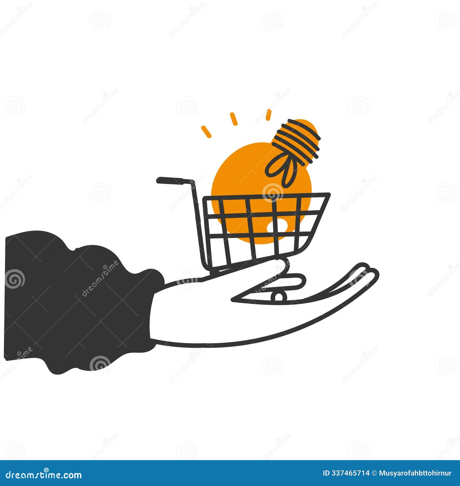 Light Bulb in the Shopping Cart Illustration in Doodle Style Stock ...